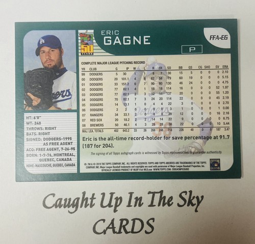 2019 Topps Archives Eric Gagne “Fan Favorites” On Card Auto Dodgers | eBay