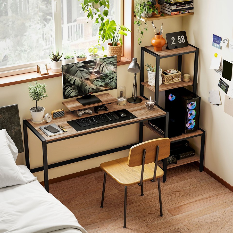 Computer Desk, 67 CPU Desk With Monitor Stand, Reversible 4-Tier Shelf ...