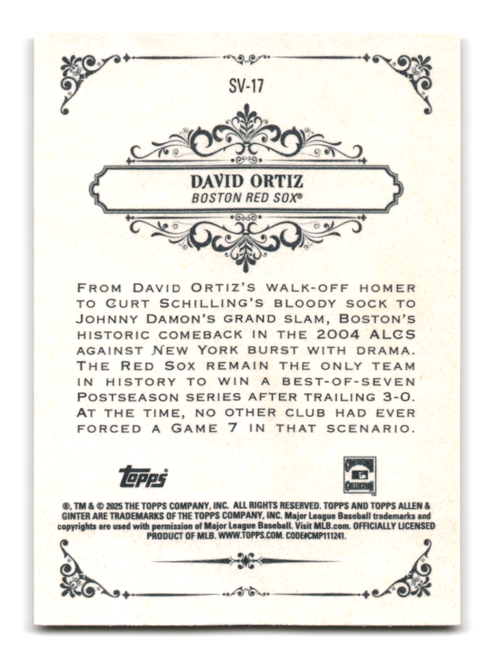 2025 Topps Allen & Ginter - David Ortiz Reverse Sweep Sweet Victory #SV ...