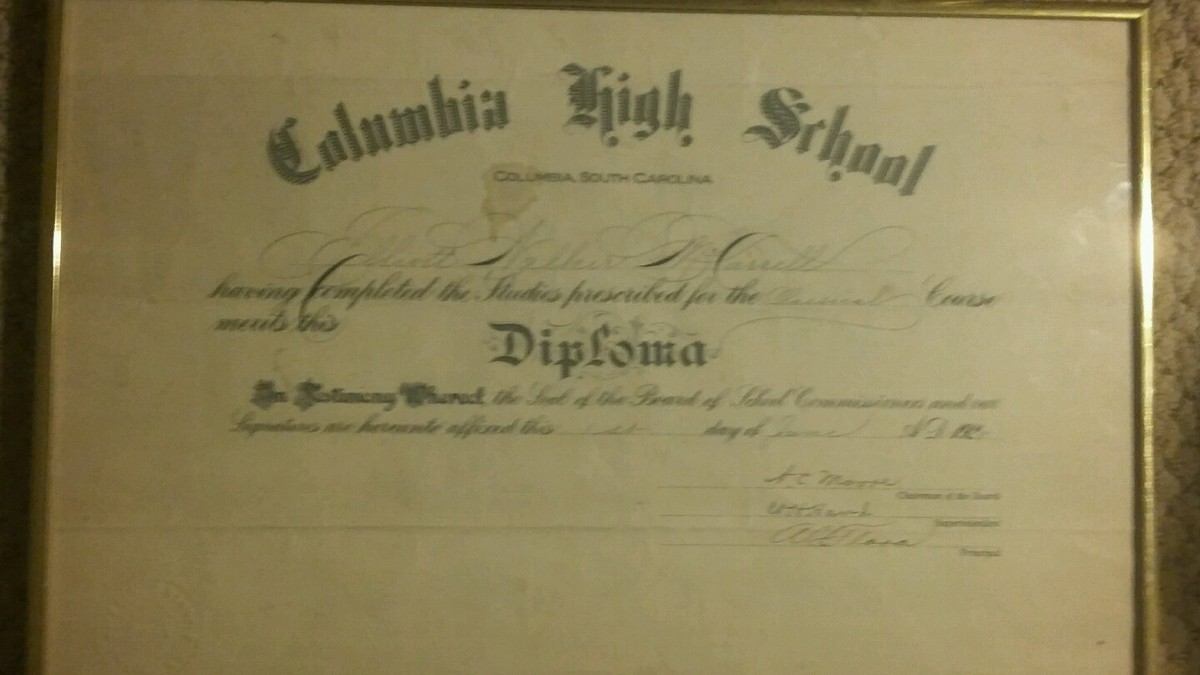 University Of South Carolina Diploma 1985
