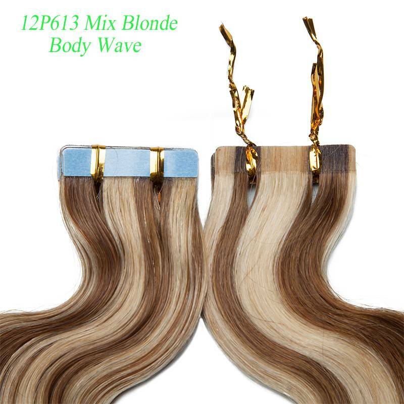Invisible Body Wave Tape In Remy Human Hair Extensions Skin Weft THICK ...