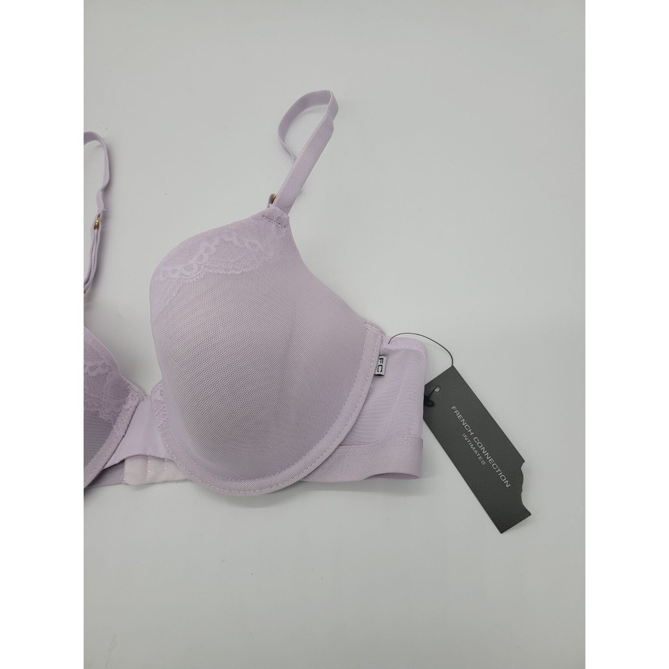 French Connection Bra 36B Womens Purple Lightly Padded Underwired Sheer ...