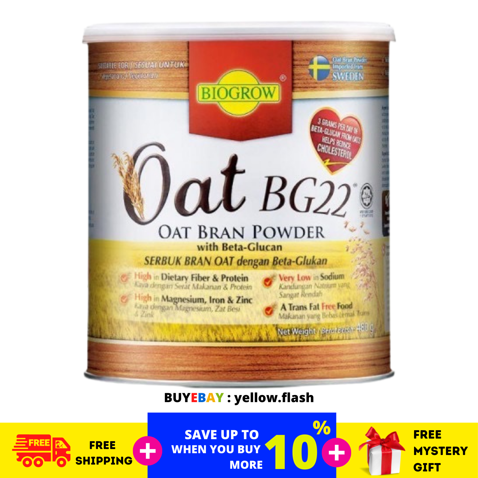 Biogrow Bg22 Oat Beta Glucan Powder 480G X 1 Tins , Lowers Cholesterol ...