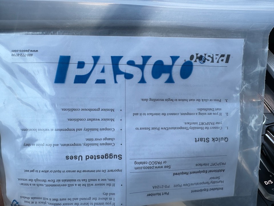 Pasco Scientific PS-2124A Pasport HumidityTemperature Due PT Sensor New ...