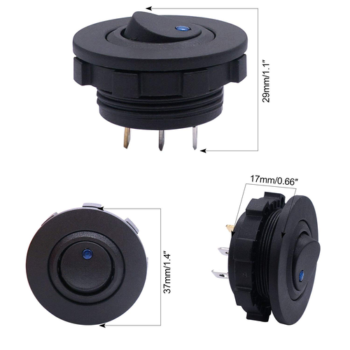 12V Round Rocker Switch with Shell Blue LED Light SPST ON Off 3 Pin 2 ...