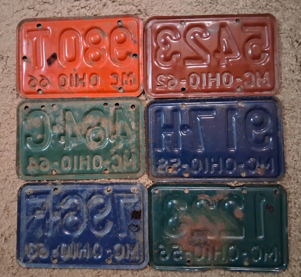 1956 Ohio Motorcycle License Plate Run Harley Collection Indian MC Tag ...