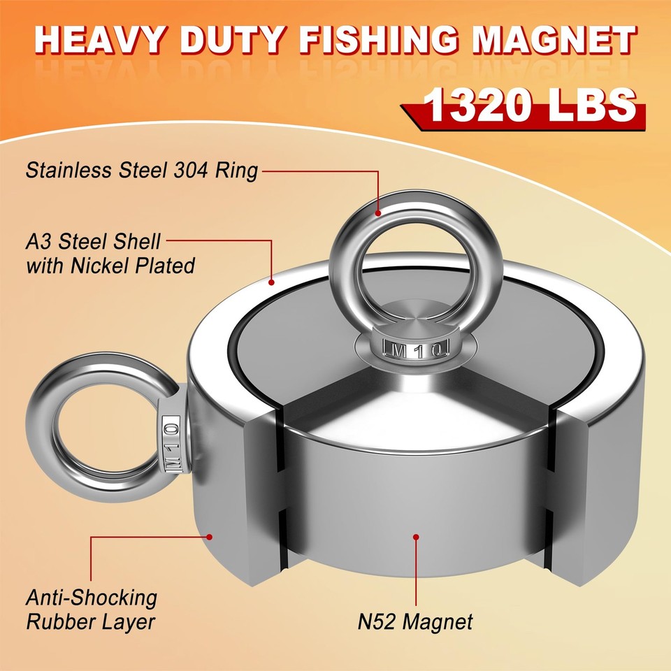 1320LBS Double Side Magnet Fishing Kit, Powerful Fishing Magnet for ...
