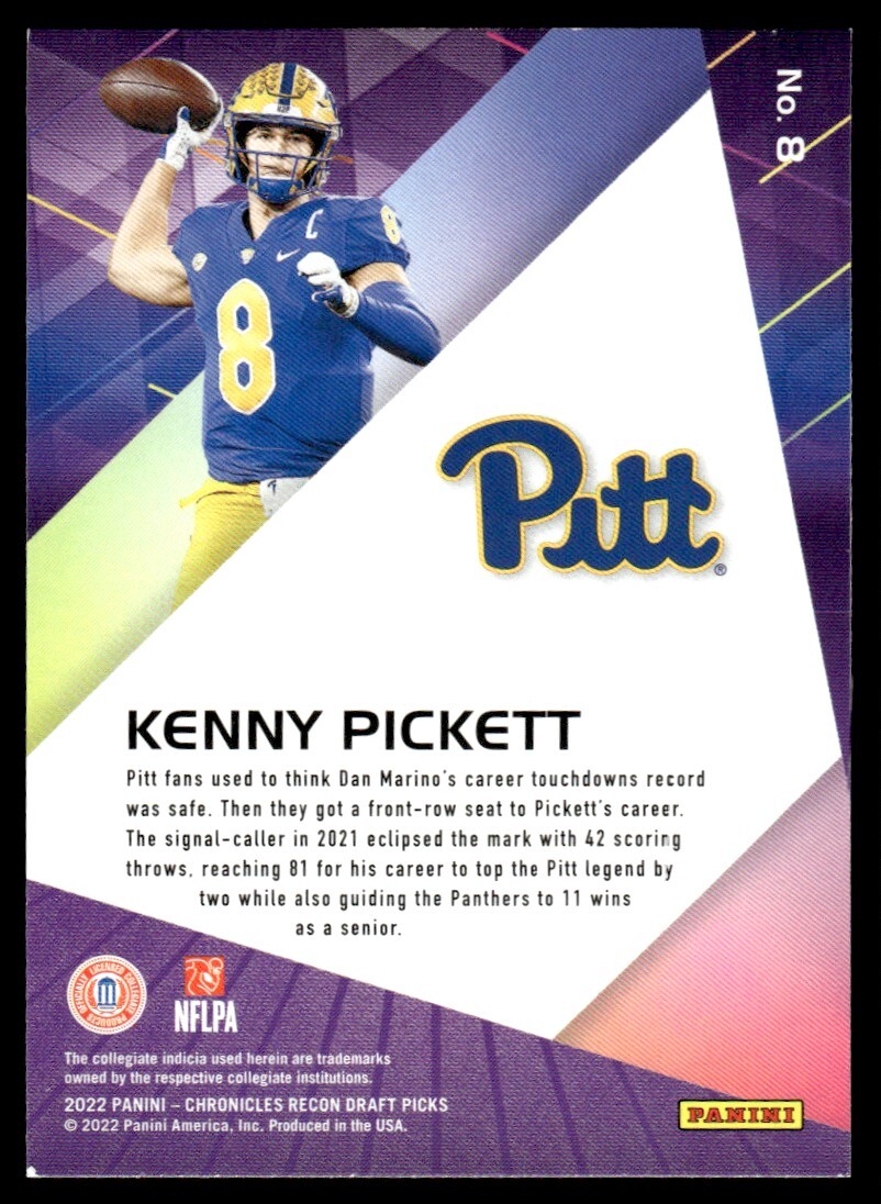 2022 Football Card Kenny Pickett Rookie Pittsburgh Panthers #8 | eBay