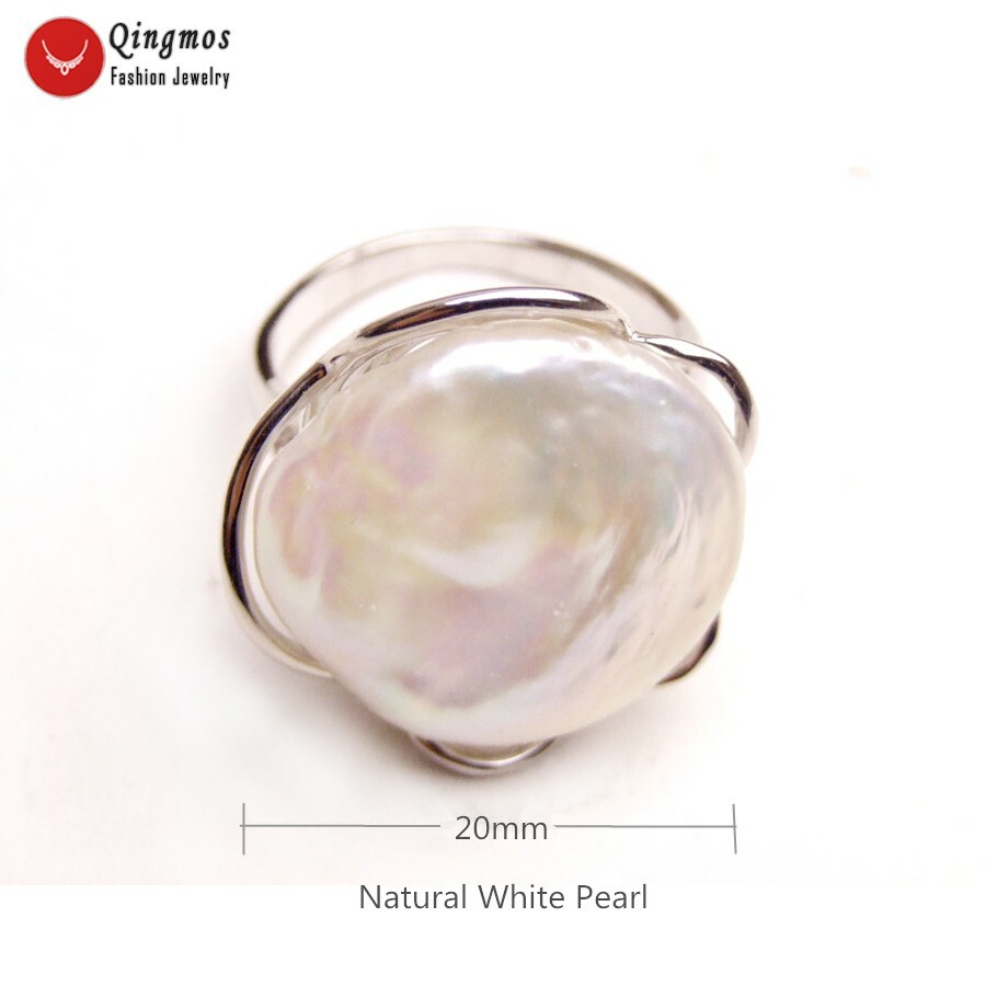 20mm Coin Round Natural White Pearl Ring Gold-Color Metal Adjustable ...