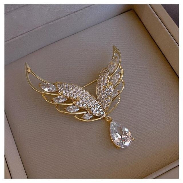 Luxury Upscale Zircon Wings Water Drops Brooches Pins for Women Niche ...
