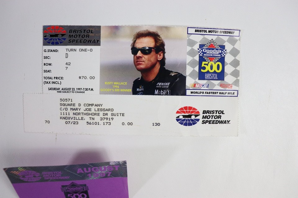 Bristol Motor Speedway 1997 Goodys 500 Ticket Stubs Field Passes August ...