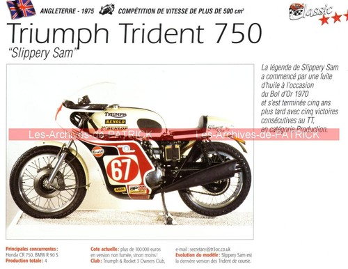 TRIUMPH Trident 750 'Slippery Sam' 1975 Fiche Moto 000250 | eBay UK