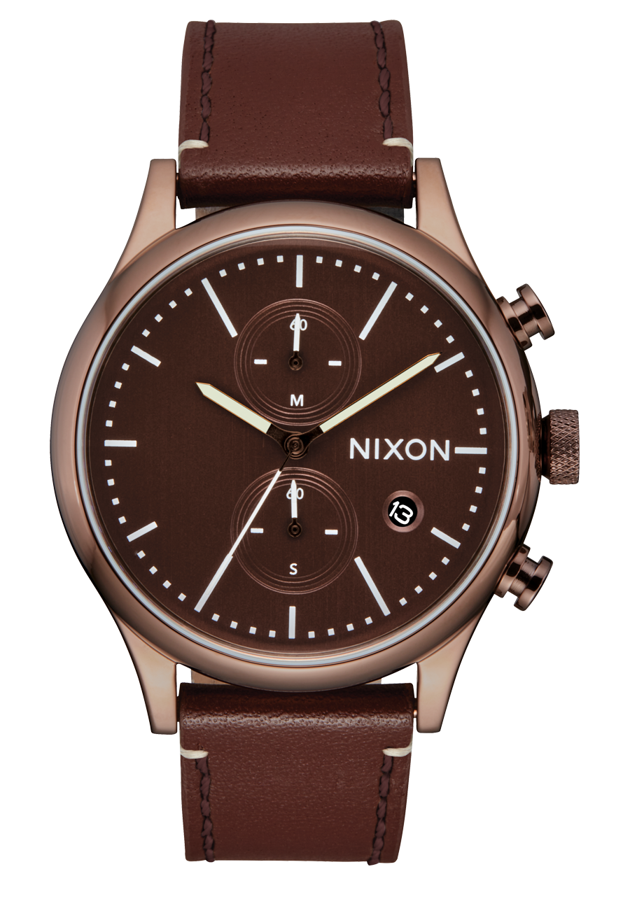 Nixon Station Chrono leather Chocolate Strap Unisex Watch A1163-5242 | eBay