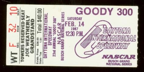 23rd ANNUAL GOODY 300 TICKET STUB FEB 14 1987 DAYTONA VG | eBay