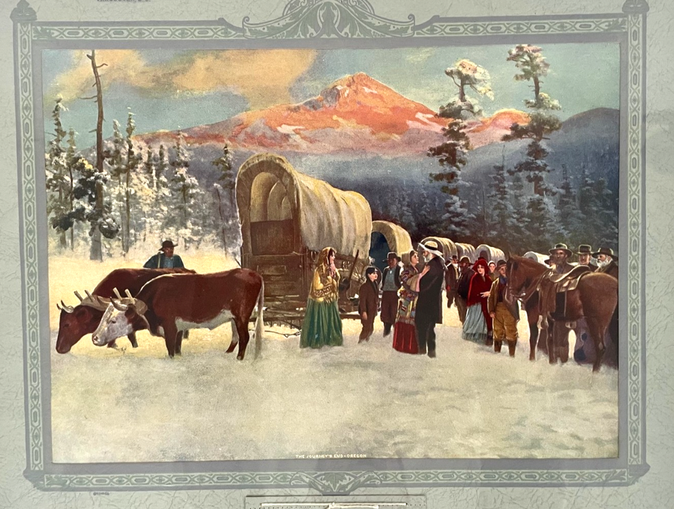 Framed Art Deco Western Wagon Train - Wilderness Landscape - R ...