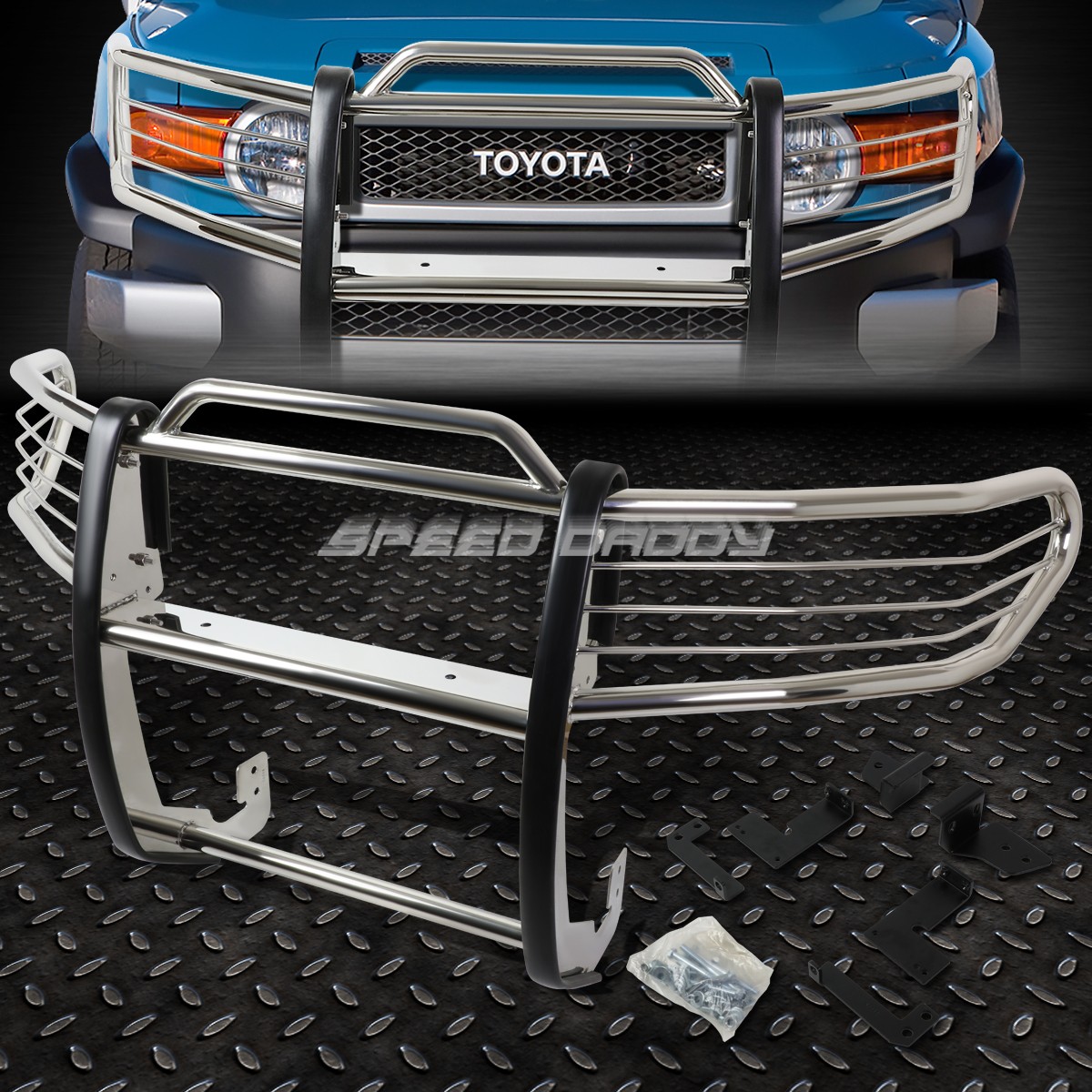 CHROME BRUSH GRILL GUARD+ROUND AMBER FOG LIGHT FOR 07-14 TOYOTA FJ ...