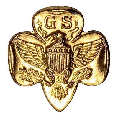 Vintage Girl Scout Membership Pin, "R" Trefoil Eagle Shield Gold-Tone ...