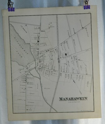NJ12 Original Antique Street Map c.1878 Manahawkin ,NJ Tuckerton ...