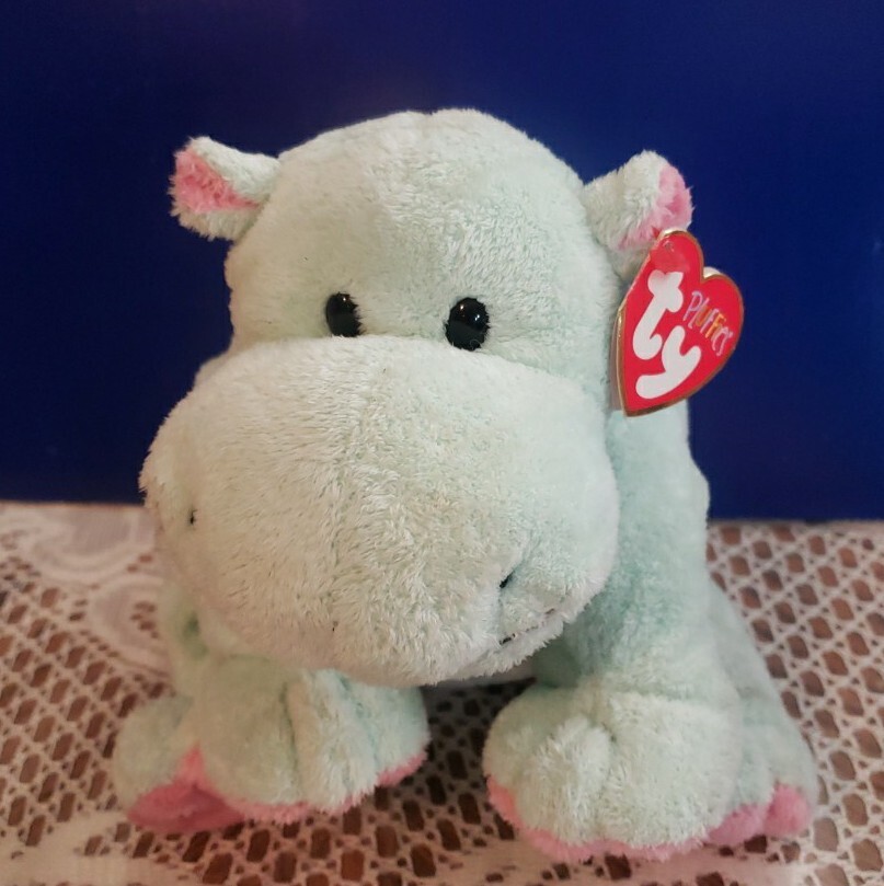 Tag Ty Pluffies Tubby Hippo Pink Green Plush Stuffed Animal 2002 Toy ...