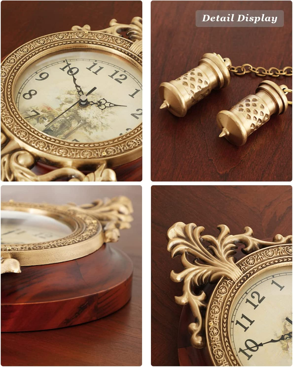 Dia 9-Inch Retro Style Vintage Wood Indoor Wall Clock with Swinging ...