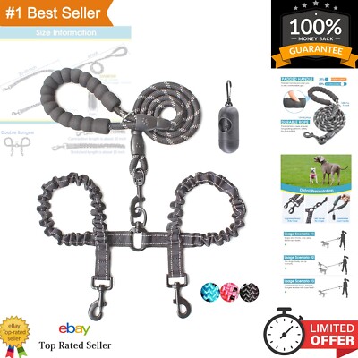 Tangle-Free Double Dog Leash with Shock Absorbing Bungee - Reflective ...