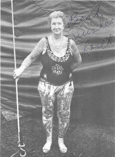 Sideshow TATTOOED LADY "LORETT" Tattoo Queen Signed Photo Card - 1980s ...