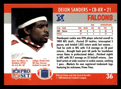 Deion Sanders Rookie RC 1990 Pro Set #36 Card TCCCX | eBay