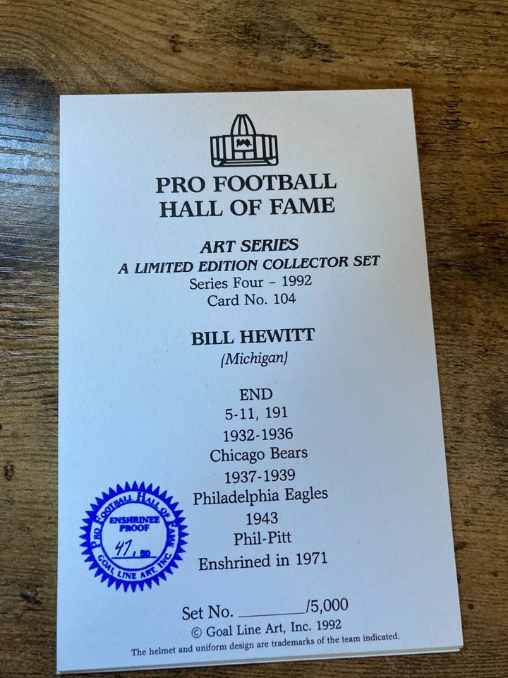 GOAL LINE ART PROOF CARD BILL HEWITT 47/50 | eBay