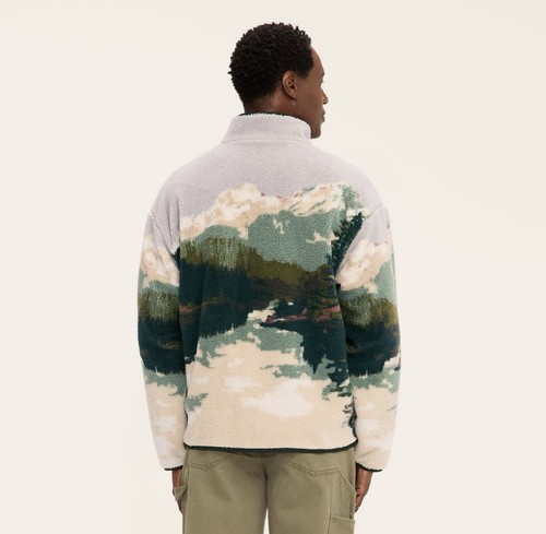 Woolrich x Target Zip-Up Fleece Jacket Green Cream Landscape Print ...