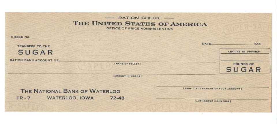 WWII Ration Checks-r Sugar & Meat + Fuel Oil Deposit Slip -Nat'l Bank ...