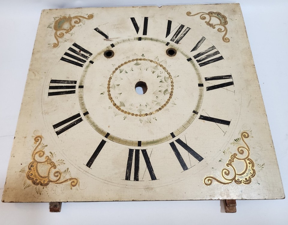 Antique Painted Wood Clock Face / Dial Roman Numerals Birge Peck ...