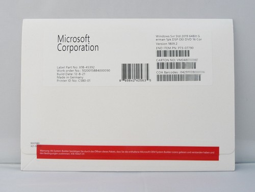 Microsoft Windows Server 2019 Standard - SB/OEM-Vollversion mit DVD -16 ...