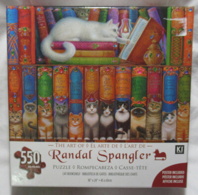 KI Puzzles 550+ Piece Puzzle THE ART OF RANDAL SPANGLER CAT BOOKSHELF ...