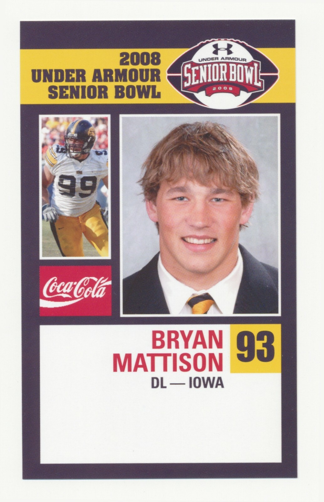 BRYAN MATTISON 2008 SENIOR BOWL CARD - IOWA HAWKEYES | eBay