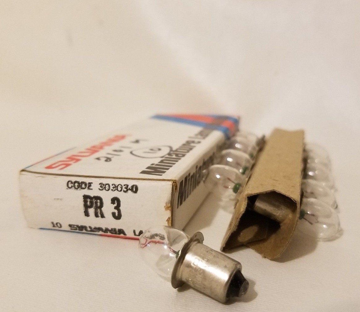 Box of 10 Sylvania PR3 PR-3 Miniature Flashlight Light Bulbs 3.6V 0.5A ...