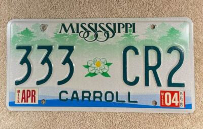 333 CR2 Mississippi Vintage License Plate Good Number Triple 3s 2004 ...