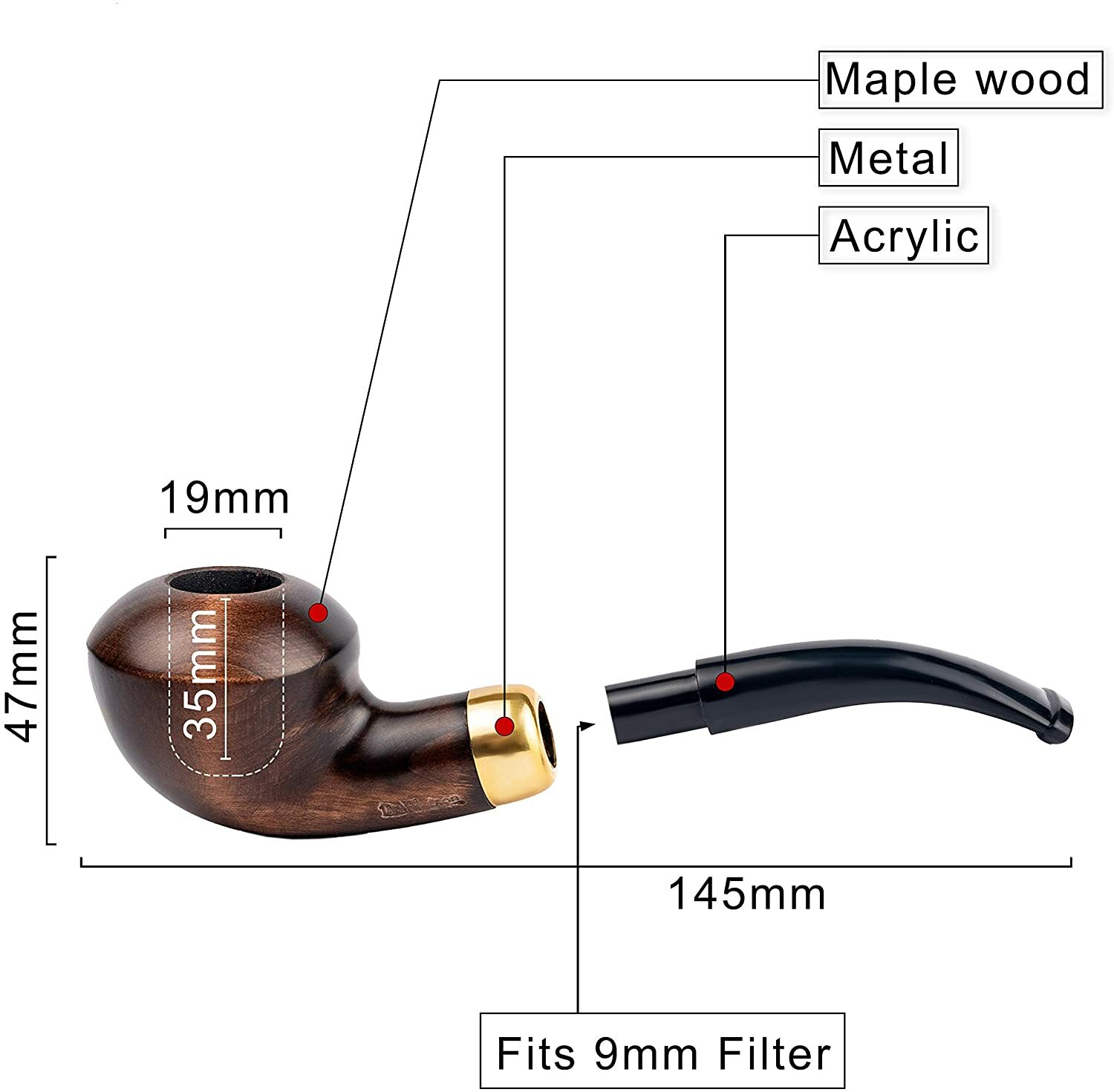 Dr. Watson - Wooden Tobacco Smoking Pipe, Classic Ukulele Shape (Brown ...