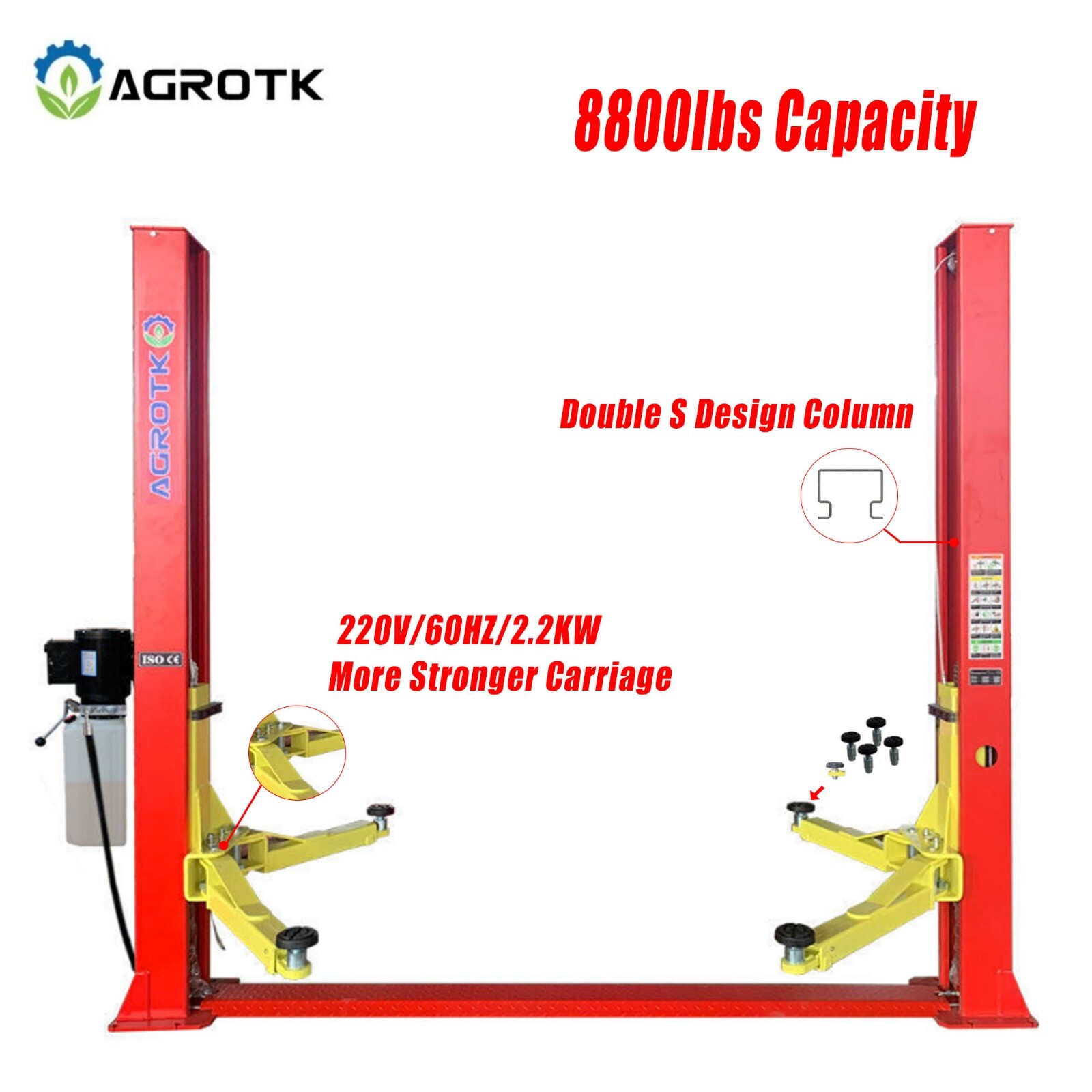 AGROTK 2 Post Car Lift 8800 LB Capacity Auto Truck Hoist 220V | 2-Post ...