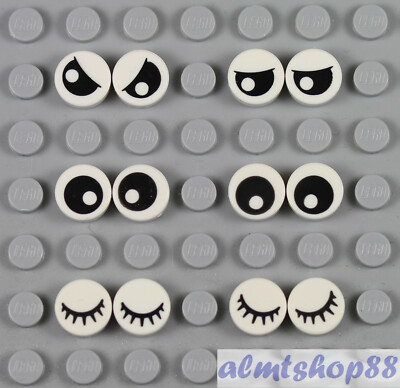 LEGO - 12 pcs Lot Eyes & Eyelashes - White Round Tiles 1x1 Animals ...