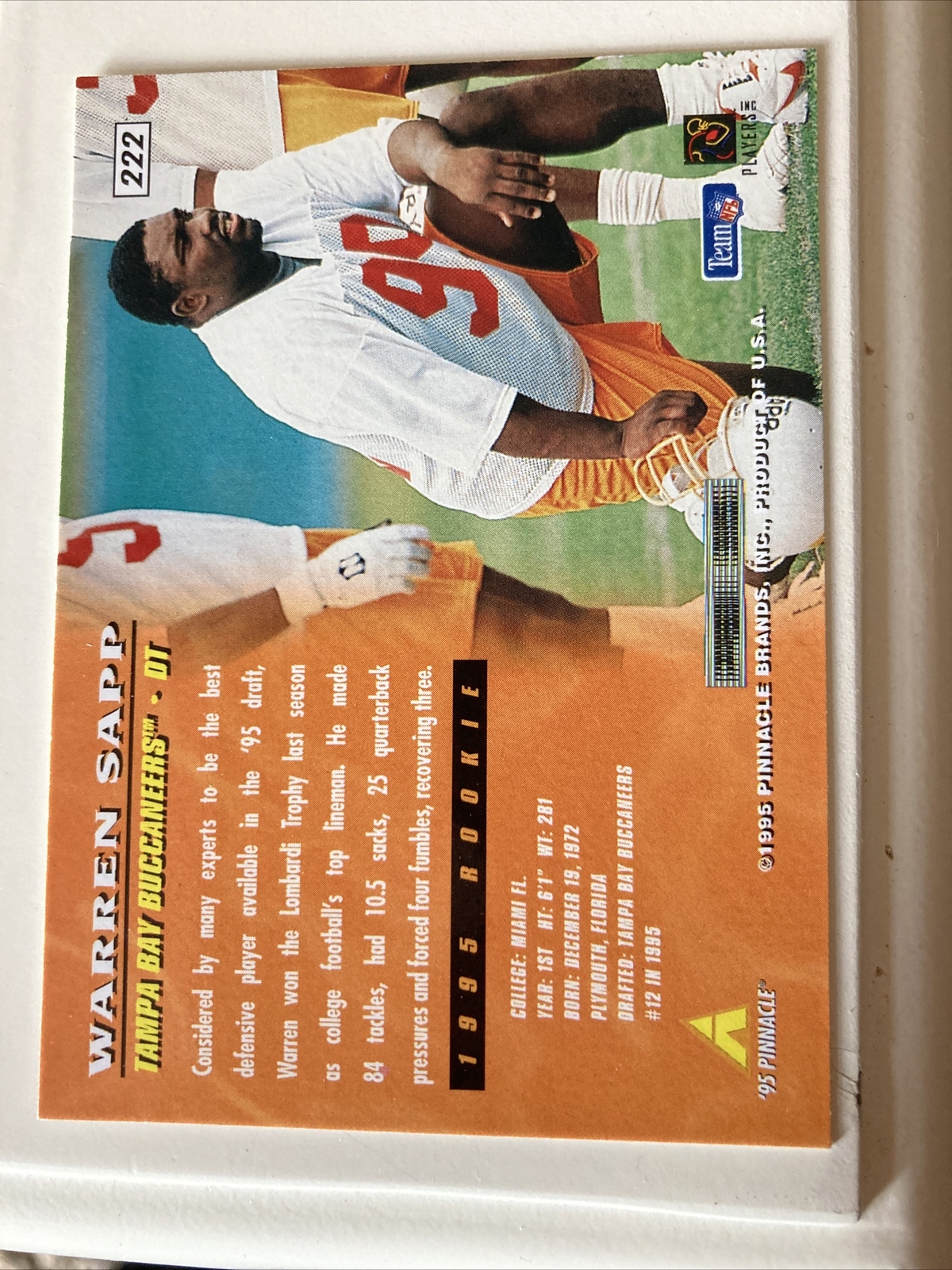 1995 Warren Sapp Rookie Pinnacle Trading Card #222 | eBay