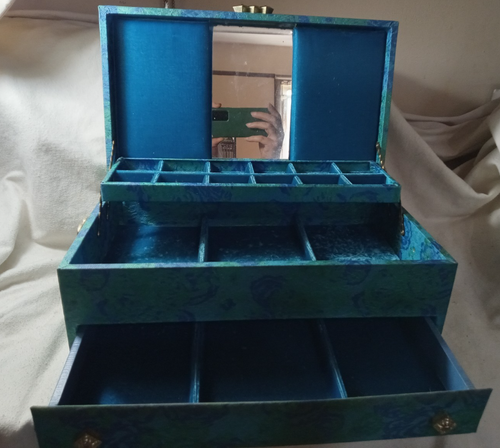 Vintage Blue Velvet Lined 3 Tiered Jewelry Box with Gold Tone Handles ...