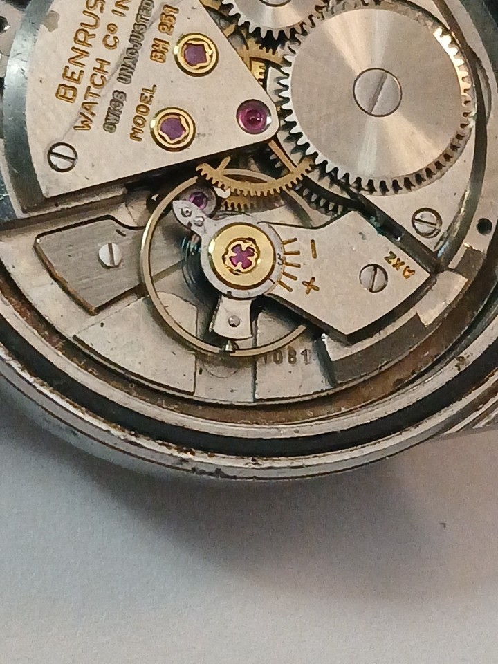 Benrus 27jewel Automatic,BH251 Mvmnt,runs,missing Winding Weight,parts ...