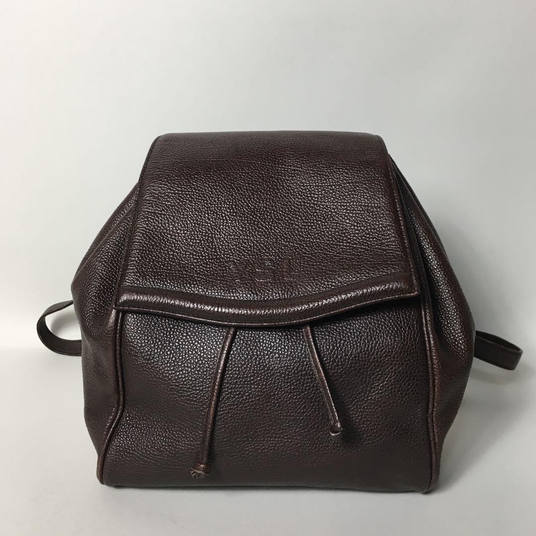 Yves Saint Laurent Dark Brown Backpack YSL Logo Leather Designer Bag | eBay