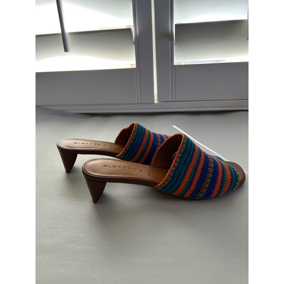 Clergerie Paris Lorelei Crochet Kitten Heel Mules Striped Azure Size 38 ...
