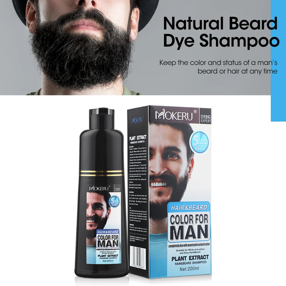Men 2 in1 Beard Dye Shampoo Permanent Instant Moustache Hair Color ...