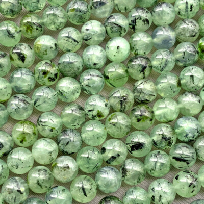Prehnite Light Green Black Smooth Round 8mm Semi Precious Beads Q24 Per ...