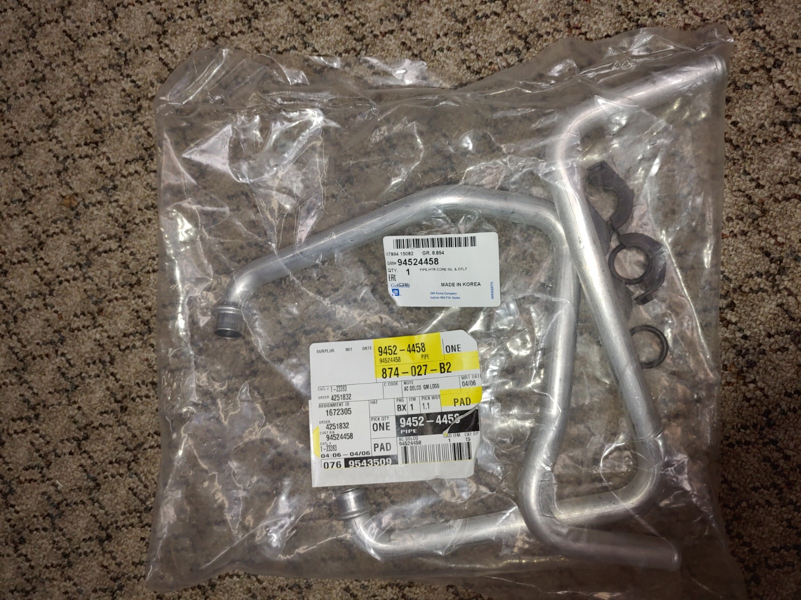 Genuine GM HVAC Heater Core Inlet and Outlet Pipe 94524458 | eBay