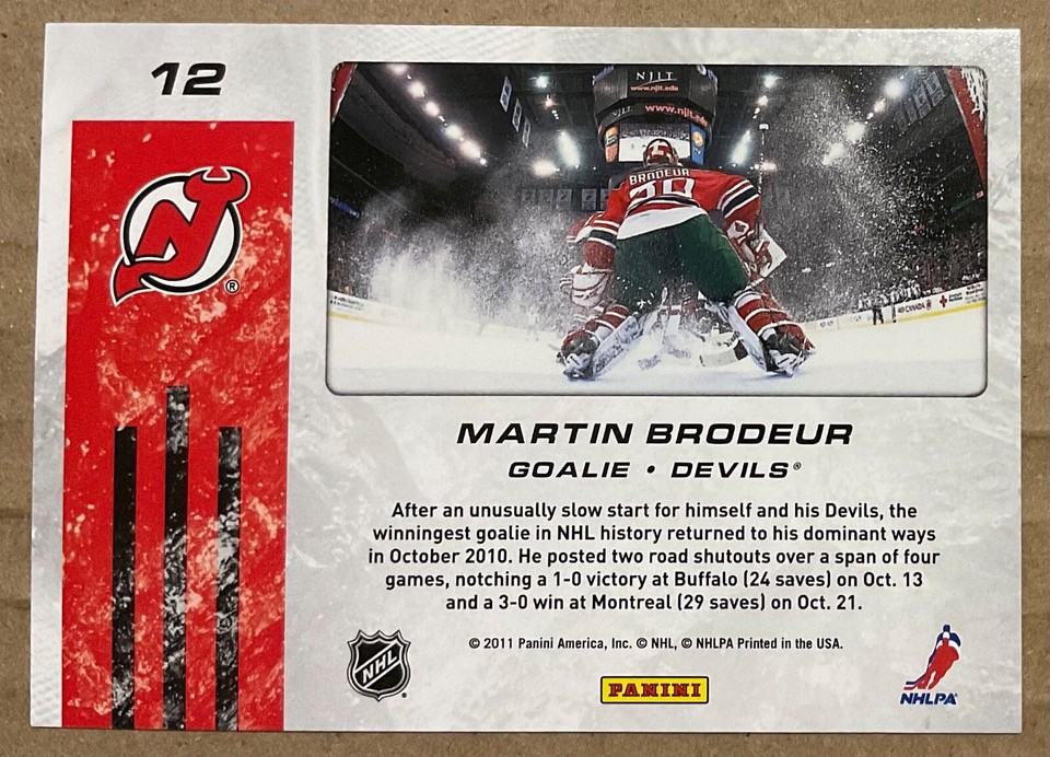 2011-12 MARTIN BRODEUR SCORE NET CAM INSERT CARD #12 NEW JERSEY DEVILS ...