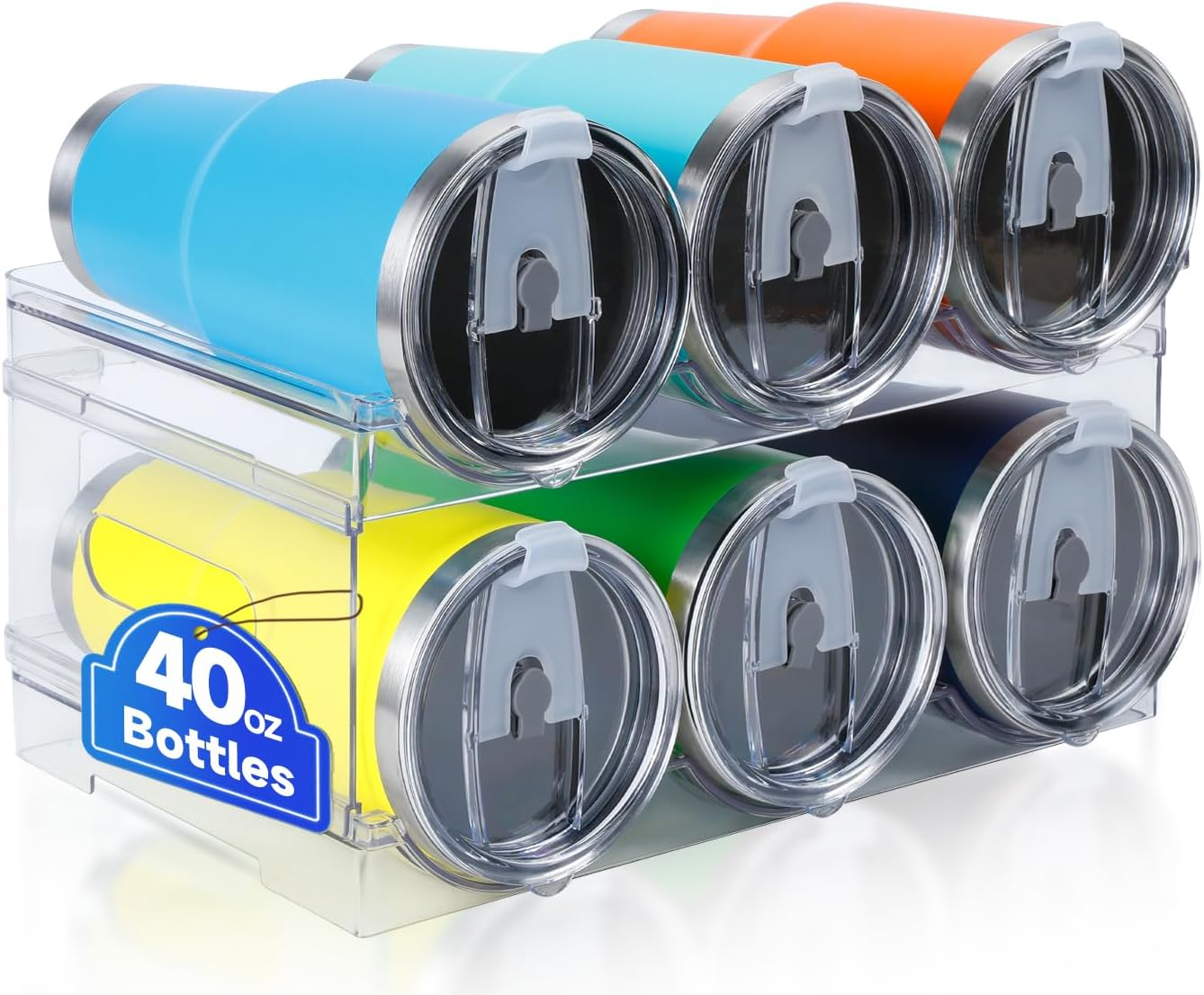 Large Compartment Water Bottle Organizer for Cabinet, 2 Pack Stackable ...