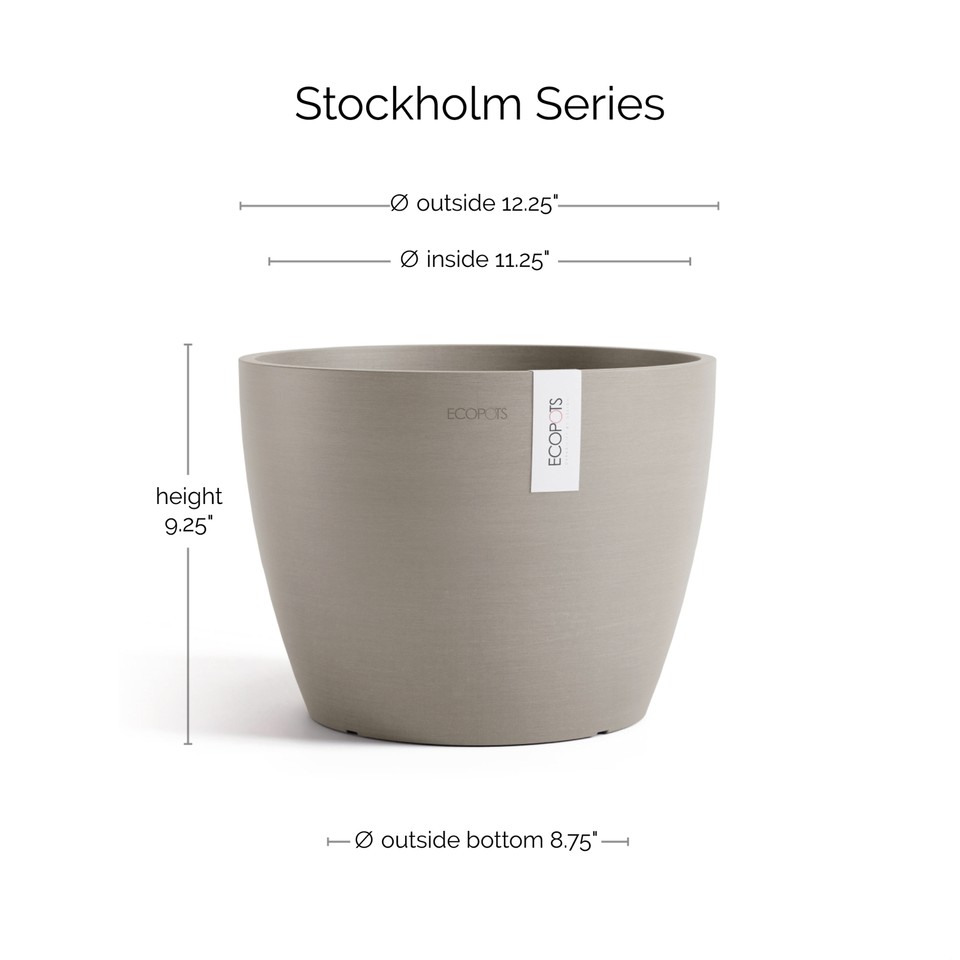 Ecopots Stockholm Round Recycled-Based Composite Pot Planter, Taupe, 12 ...